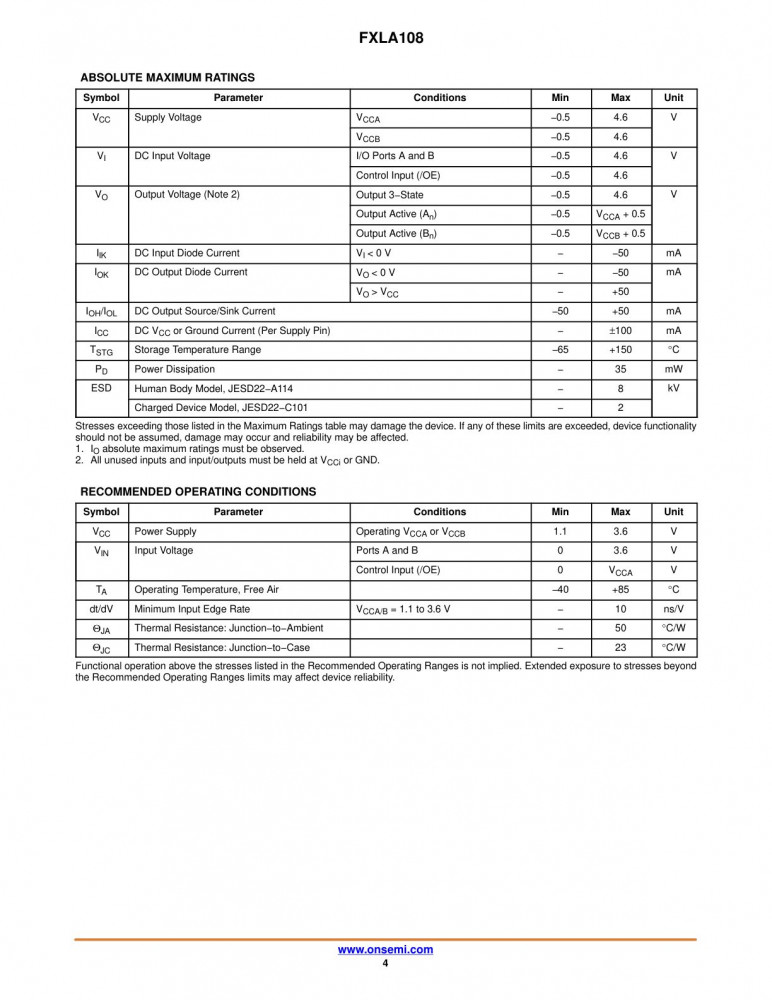 FXLA108 datasheet page 4