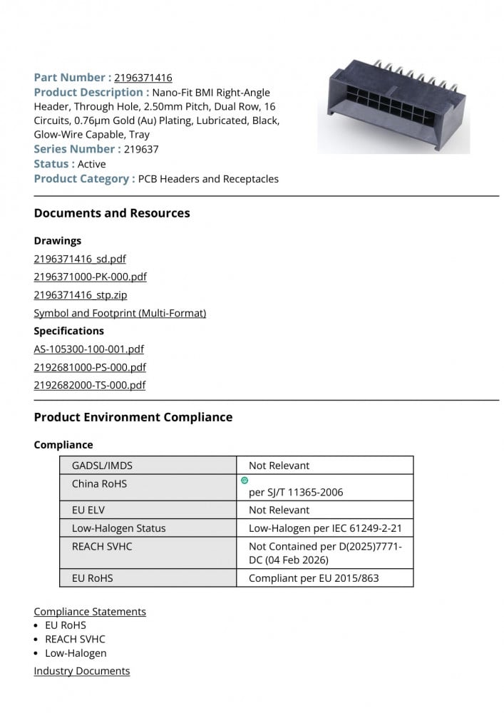 MOLEX 2196371416 technical document image, page 1
