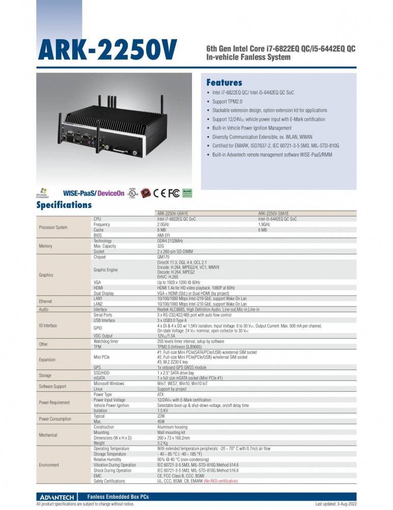 ARK-2250V technical document page 1