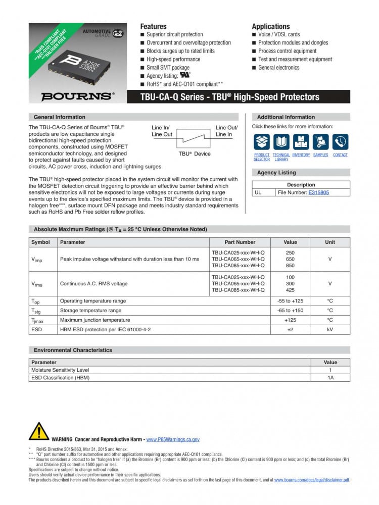 Bourns TBU-CA-Q Series datasheet page 1