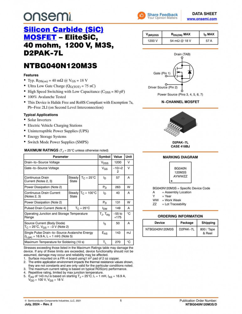 NTBG040N120M3S technical document page 1