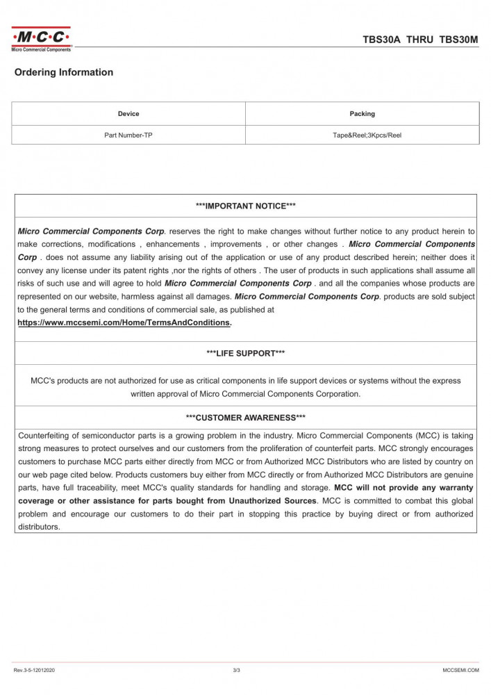 MCC TBS30M-TP datasheet page 3