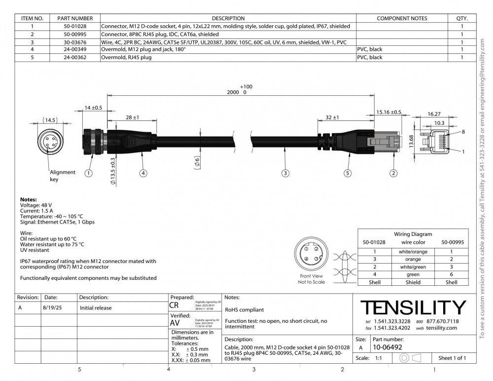 Tensility International 10-06492 cable assembly drawing