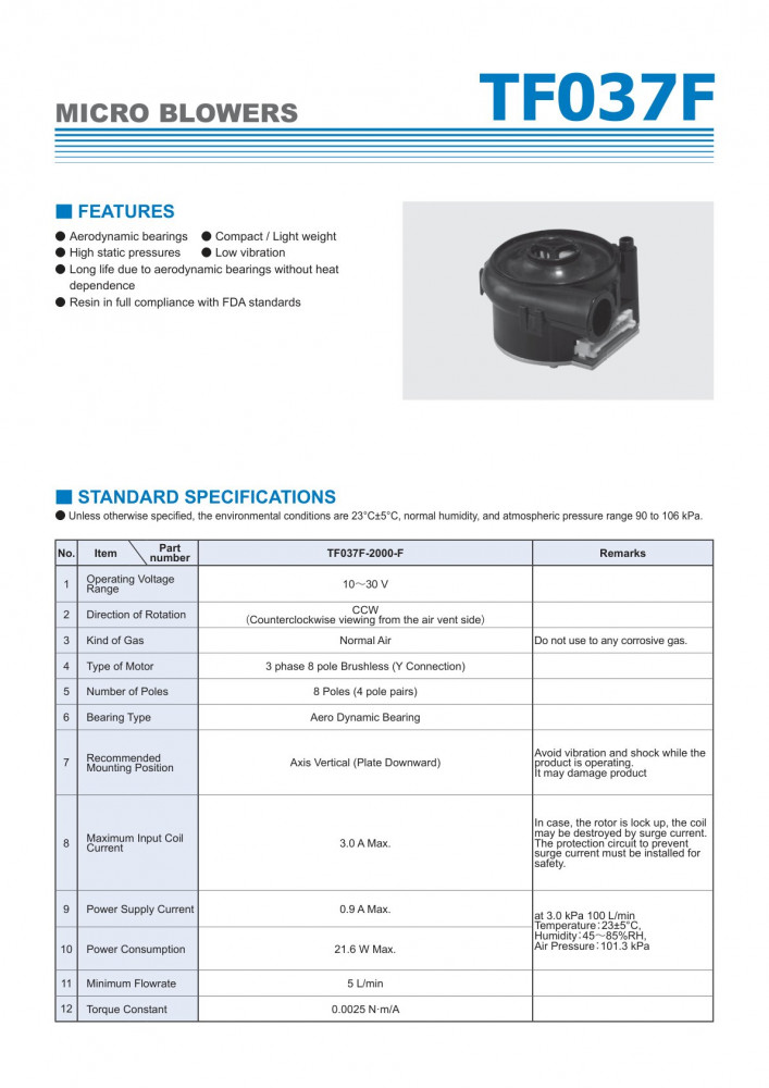 Nidec TF037F-2000-P technical document page 1