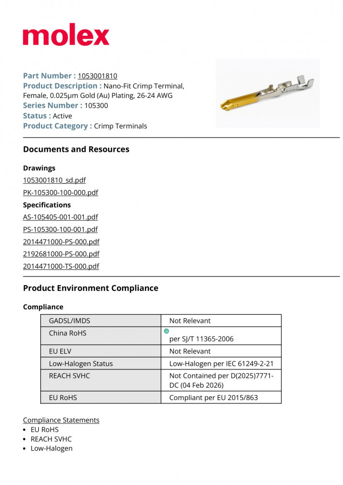 Molex Nano-Fit product specification page 1