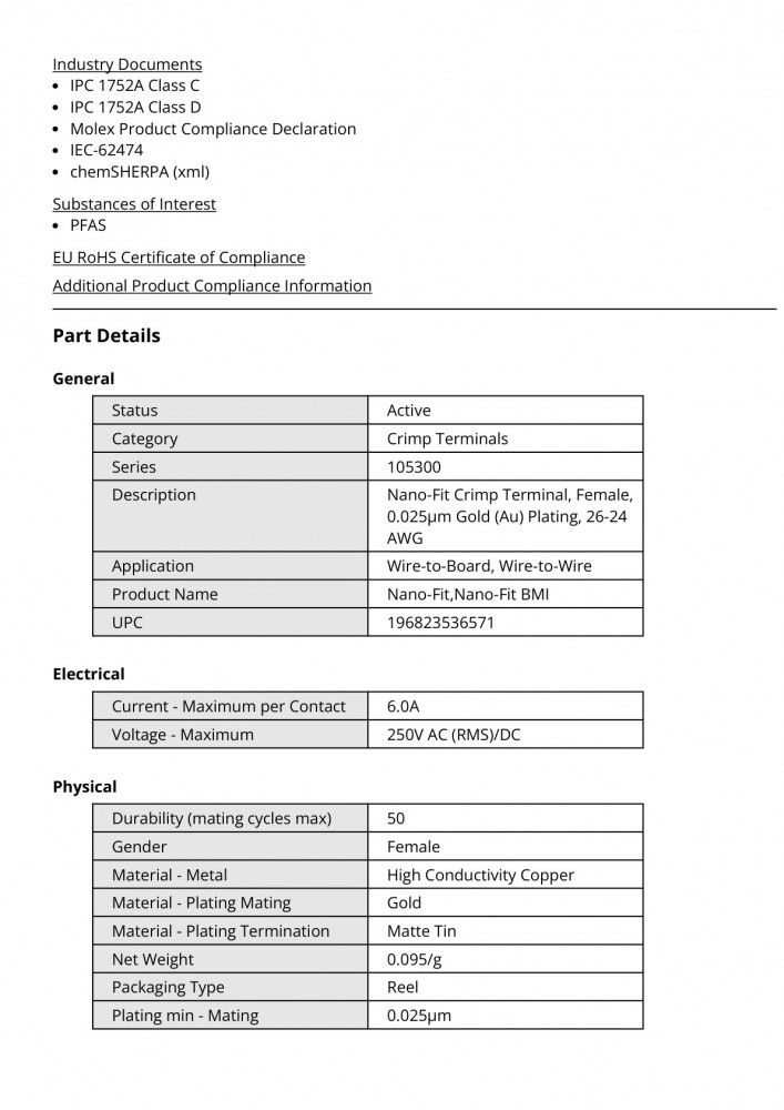 Molex Nano-Fit product specification page 2