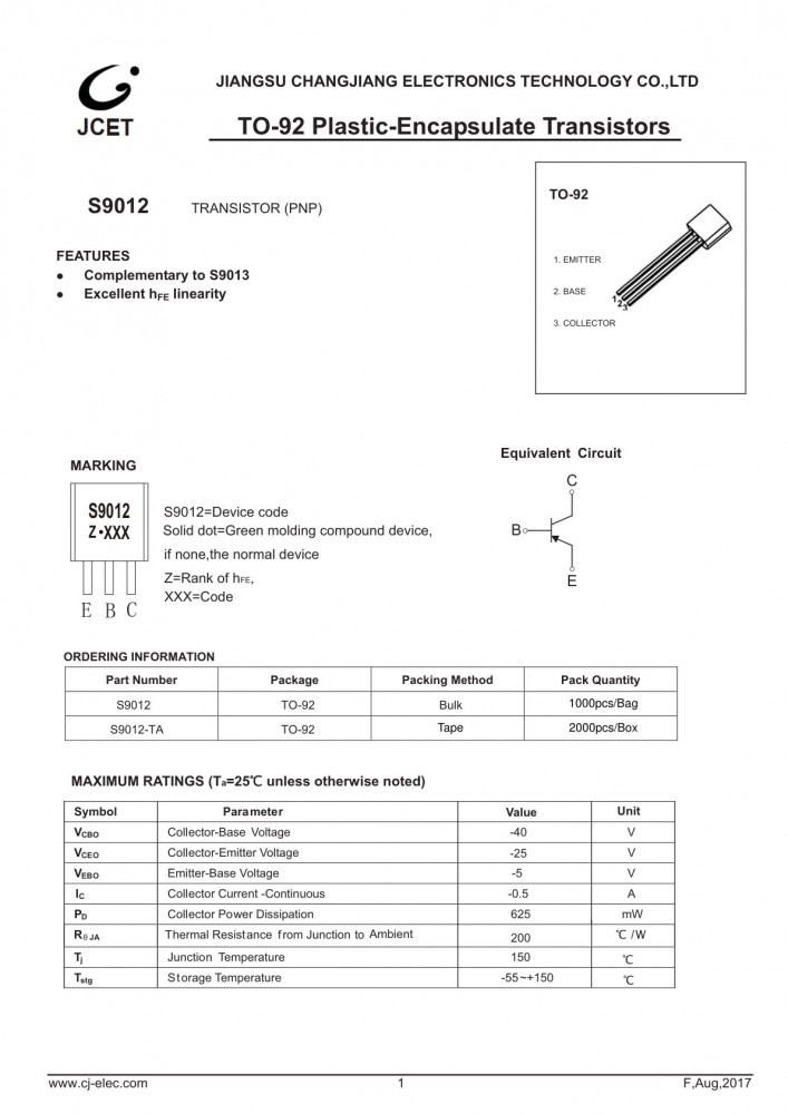 S9012 datasheet page 1