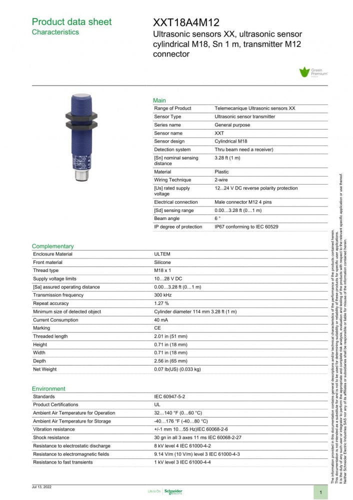 XXT18A4M12 technical document page 1