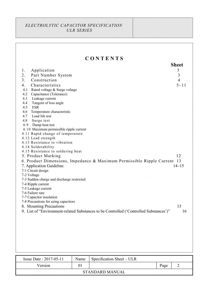 ULR series specification page 3: part number system
