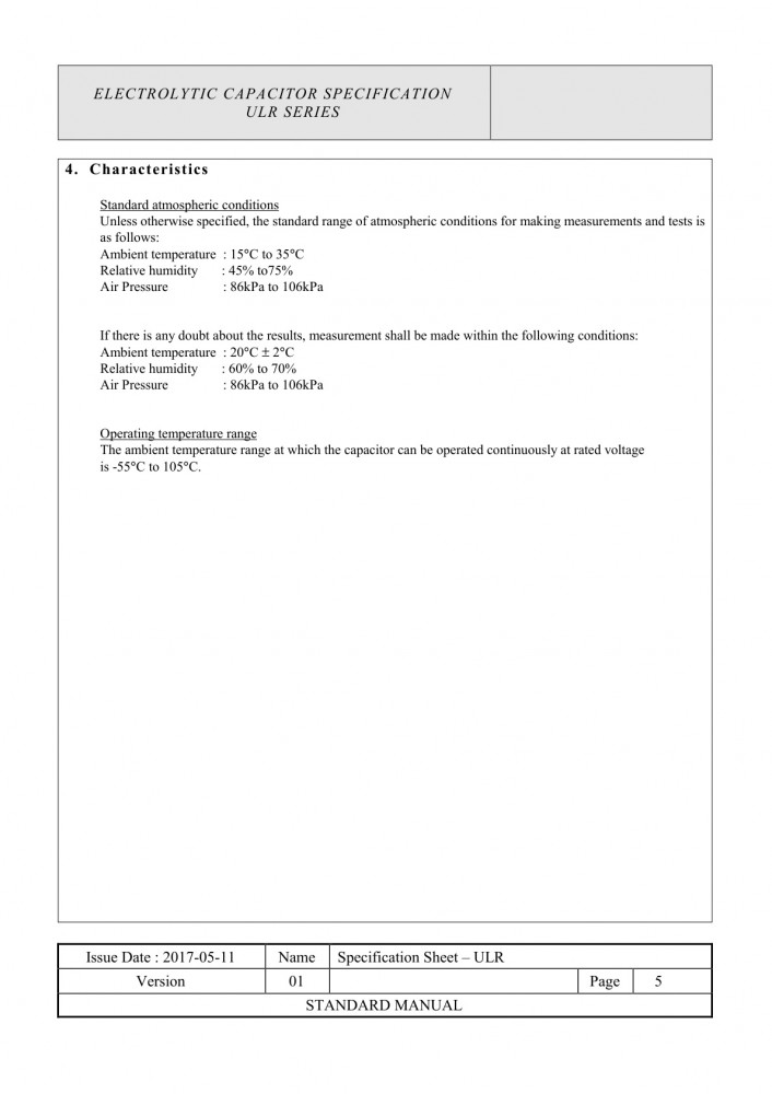ULR series specification page 6: electrical characteristics
