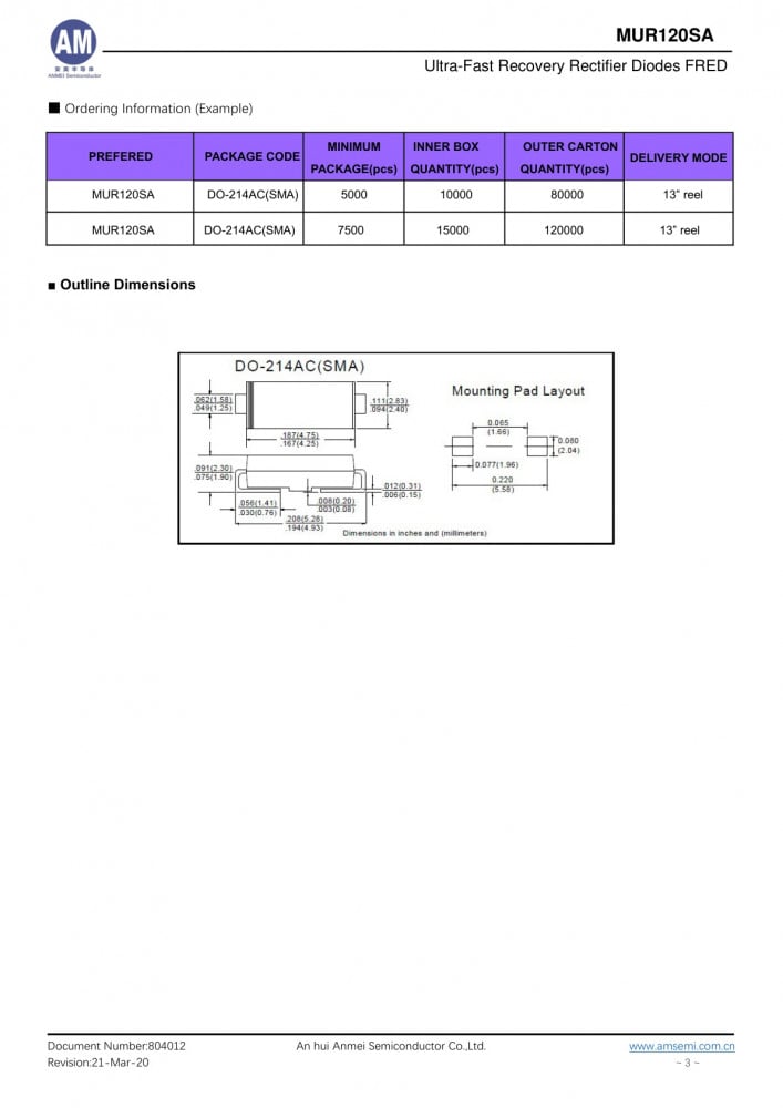 MUR120SA datasheet page 3