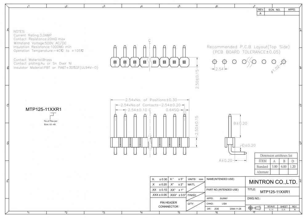 MINTRON MTP125-1106R1 technical drawing