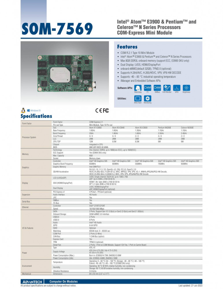 ADVANTECH SOM-7569 technical document page 1