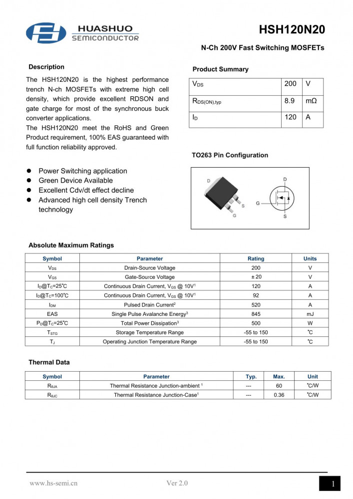 HSH120N20 datasheet page 1