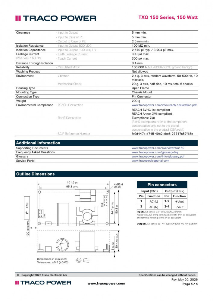TXO 150 series technical document, page 4