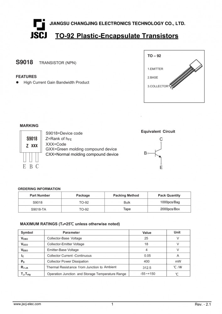 JSCJ S9018 datasheet page 1