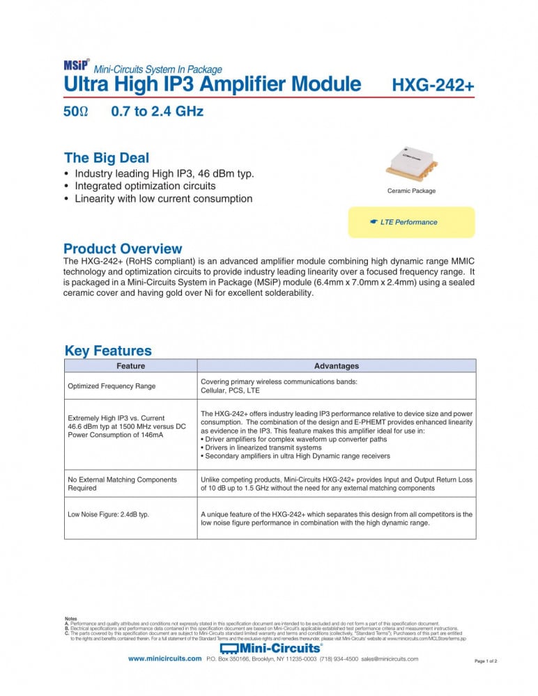 HXG-242+ datasheet page 1