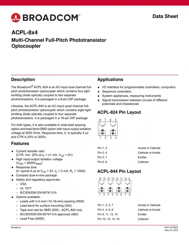 ACPL-824-500E technical document page 1