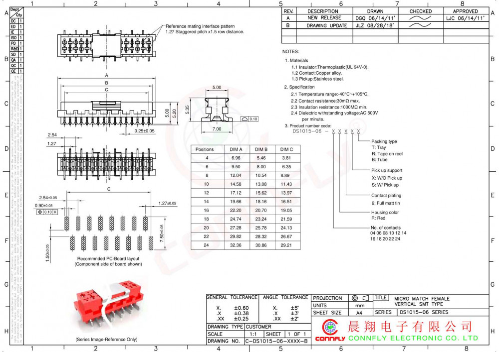CONNFLY Elec DS1015-06-20R6SR technical drawing preview
