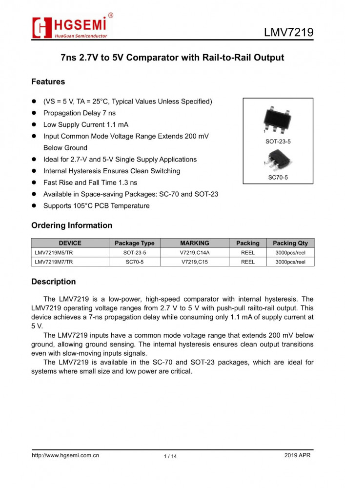 LMV7219 datasheet page 1