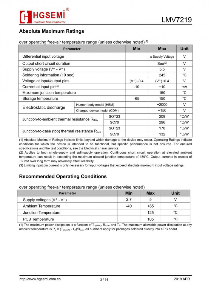 LMV7219 datasheet page 3