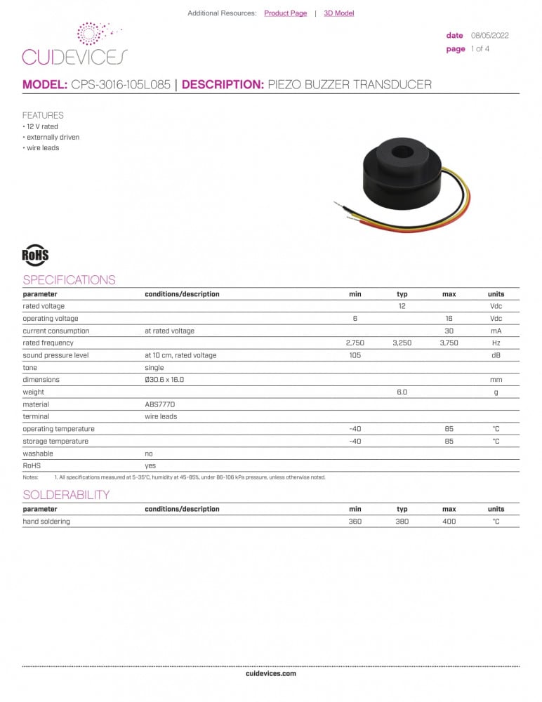 CPS-3016-105L085 datasheet page 1