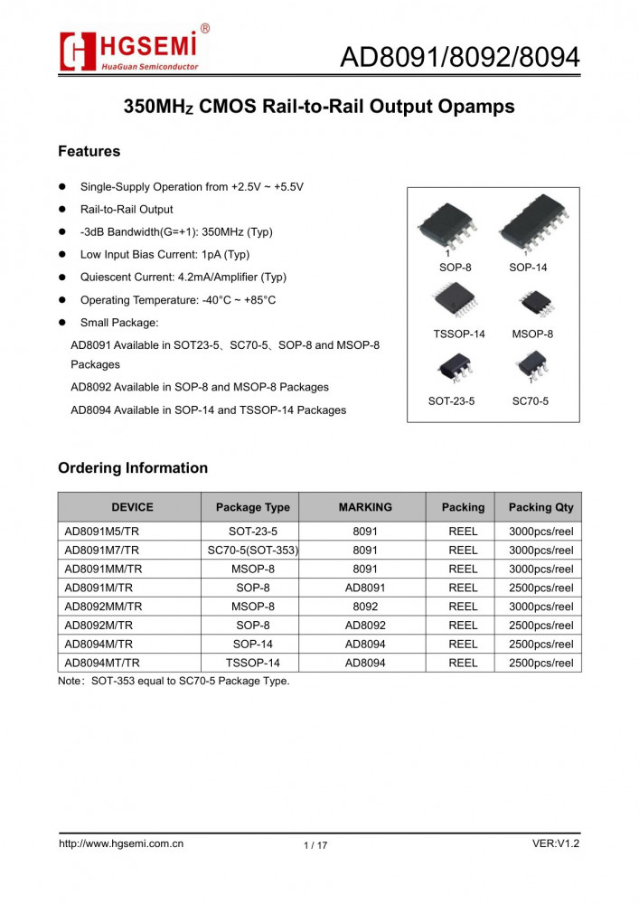 AD8092 technical document page 1