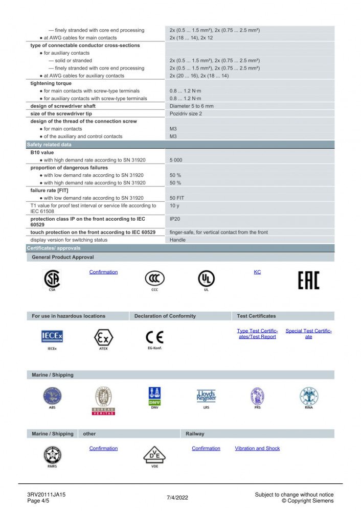 SIEMENS 3RV20111JA15 datasheet page 4