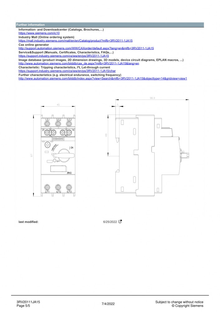 SIEMENS 3RV20111JA15 datasheet page 5