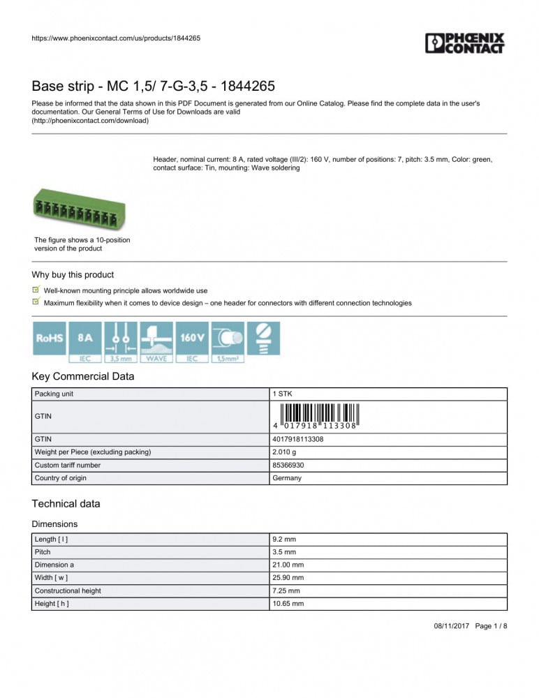 Phoenix Contact 1844265 technical document page 1