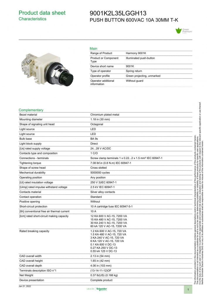 9001K2L35LGGH13 technical document page 1