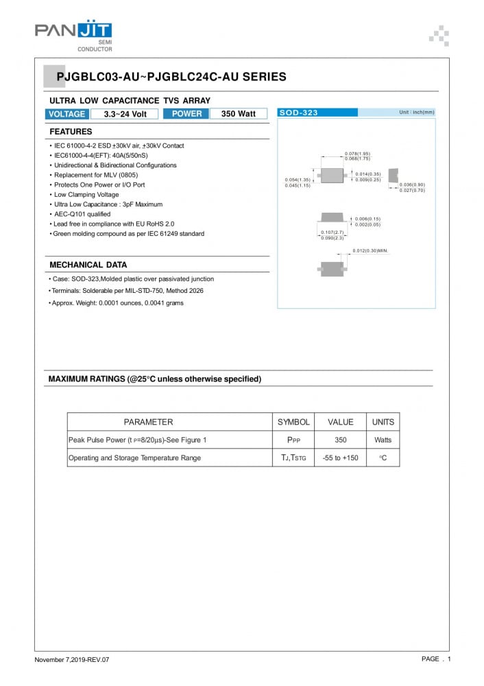 PANJIT PJGBLC series datasheet page 1