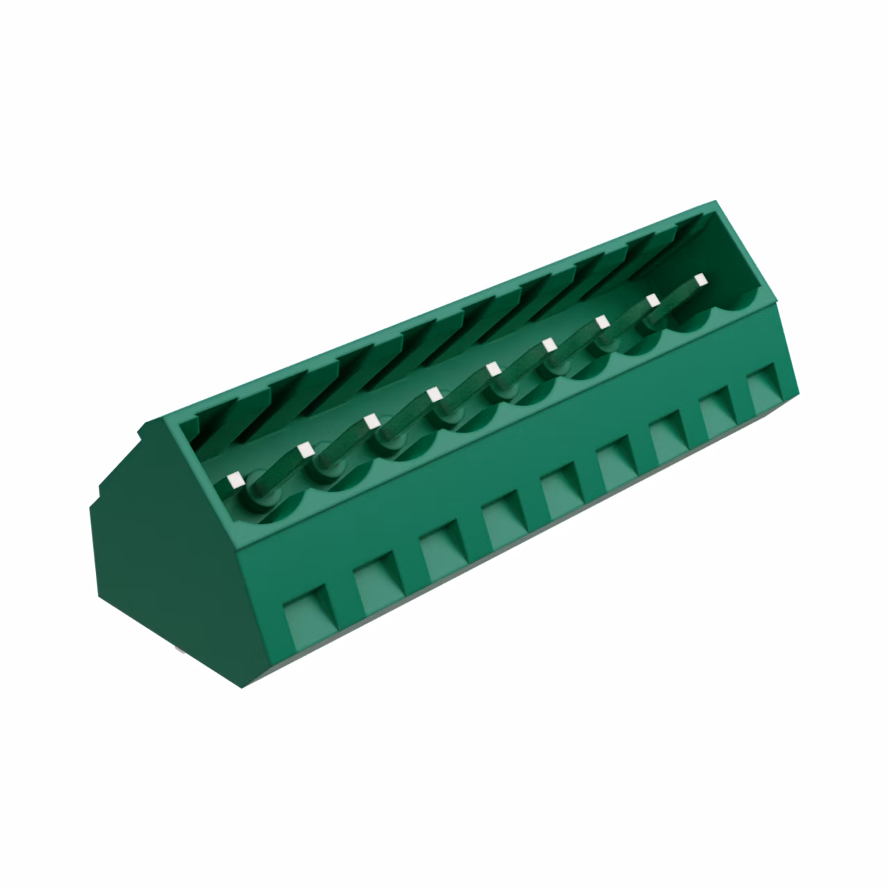 5.00mm Pitch Eurostyle 45° Angle PCB Header, Closed Ends, 9 Circuits, Green for sale