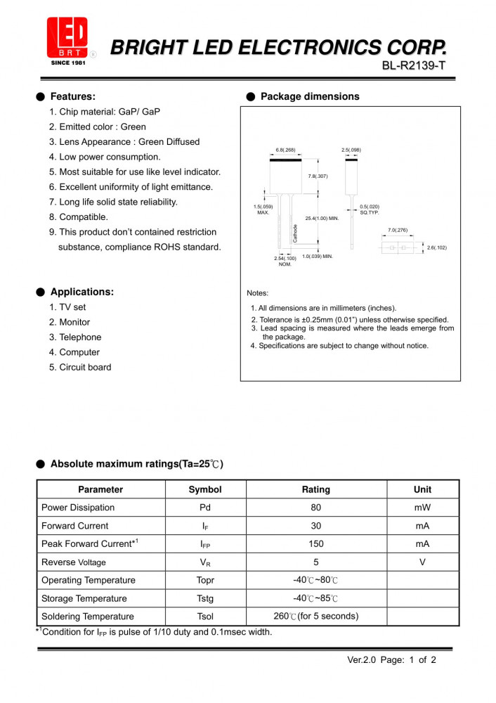 BL-R2139-T datasheet page 1