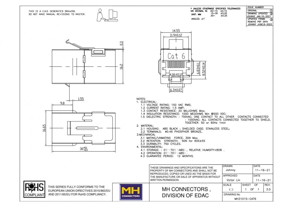 MH3101S-CAT6 technical drawing