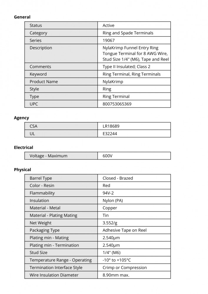 Technical document page 2 for Molex NylaKrimp terminal