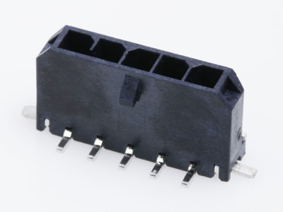 Micro-Fit+ Right-Angle Header, Surface Mount, 3.00mm Pitch, Single Row, 2 Circuits, 1.50µm Matte Tin (Sn) Plating, Glow-Wire Capable, Solder Nail, Black, Tape and Reel
