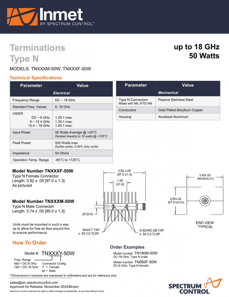 Spectrum Control Type N termination datasheet page