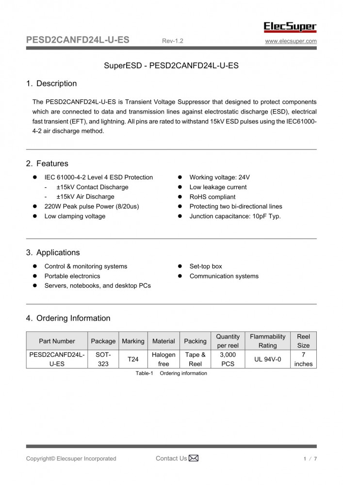 PESD2CANFD24L-U-ES datasheet page 1