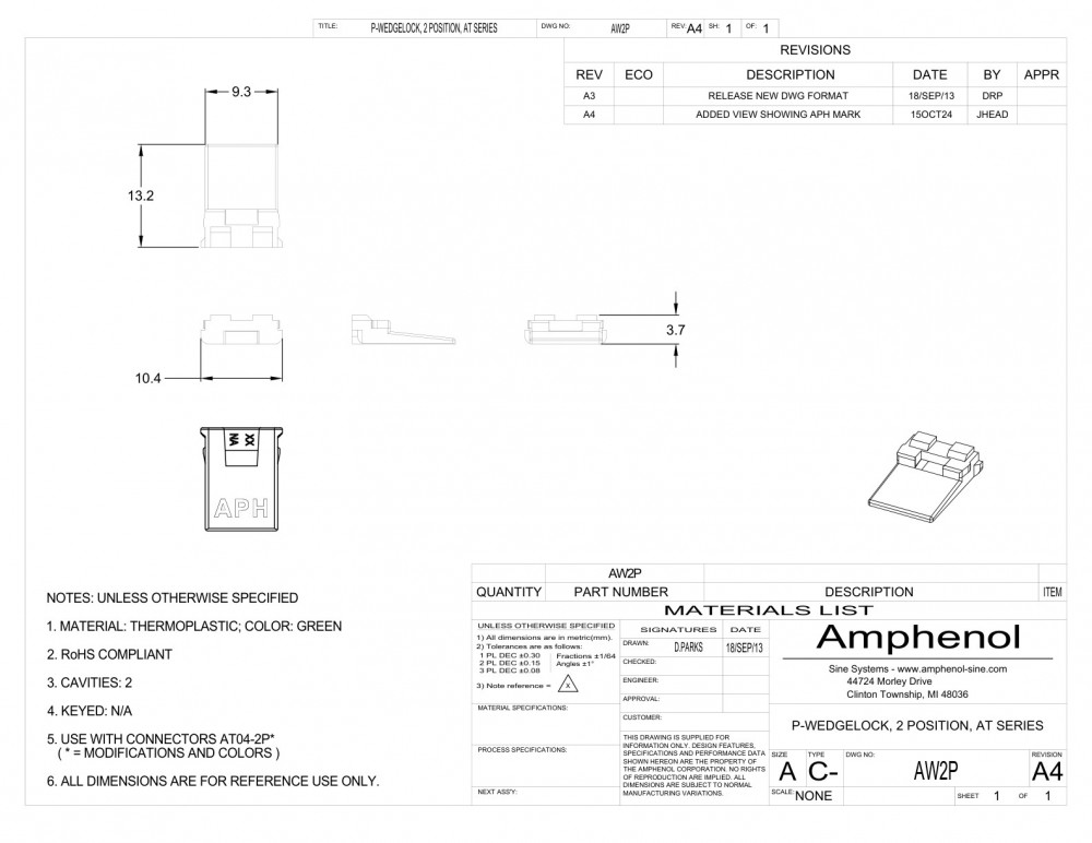 Amphenol AW2P technical drawing