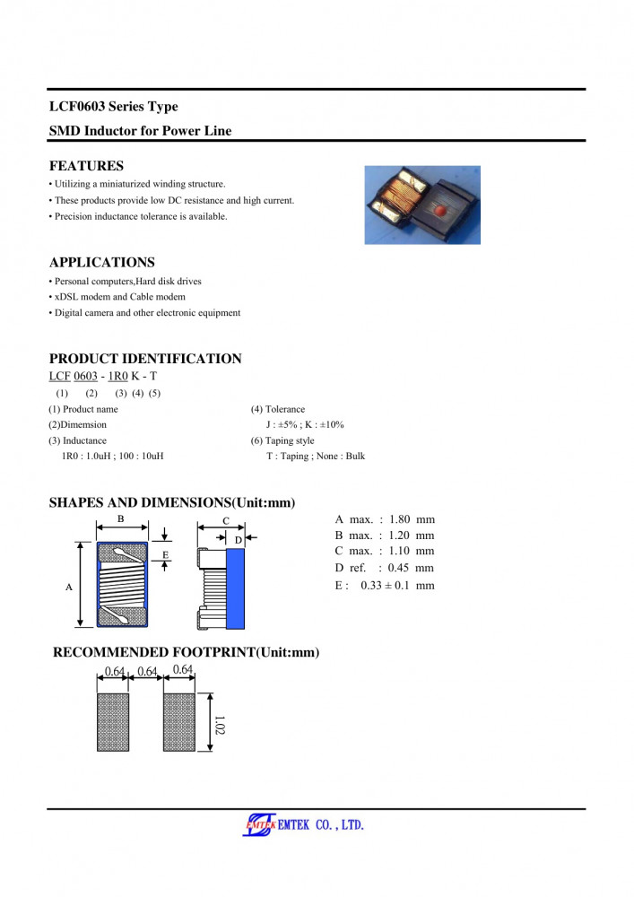 EMTEK LCF0603 series page 1