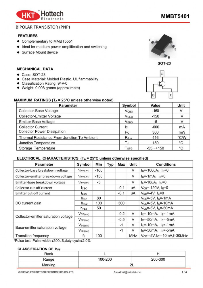 MMBT5401 datasheet page 1