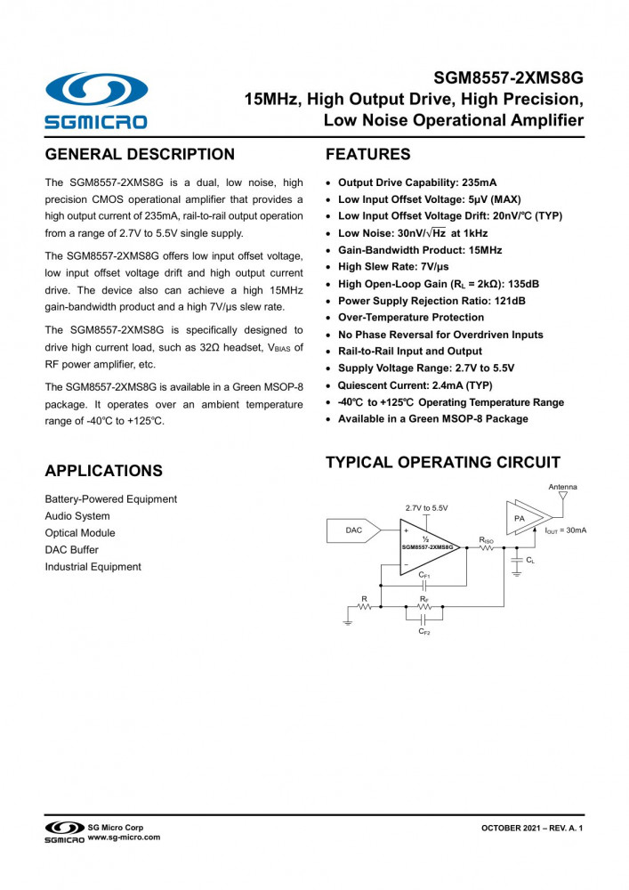 SGM8557 datasheet page 1
