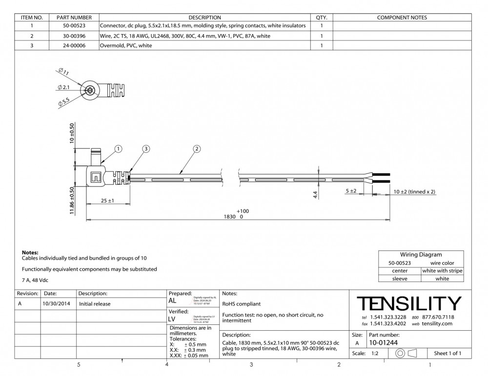 Tensility International 10-01244 cable assembly drawing