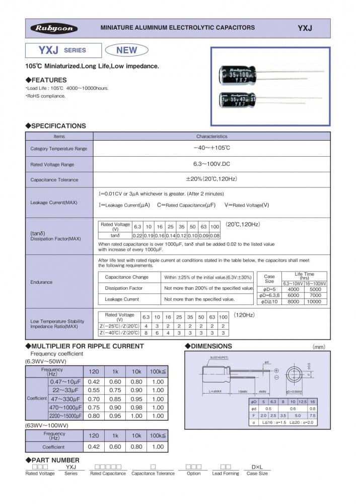 Rubycon YXJ technical document page 1