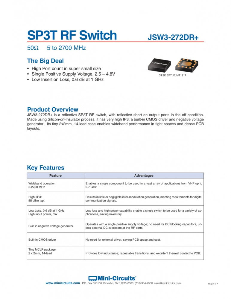 JSW3-272DR+ datasheet page 1
