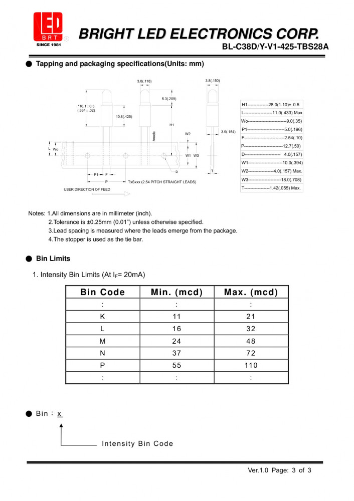 BL-C38D-Y-V1-425-TBS28A datasheet page 3