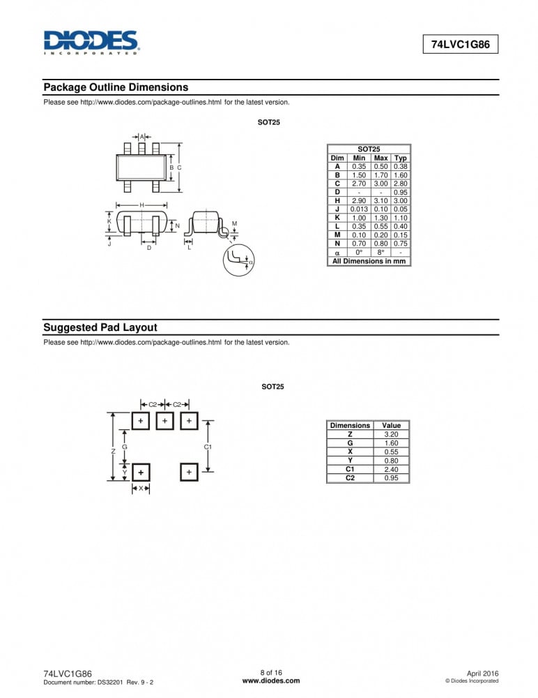 74LVC1G86SE-7 datasheet page 8