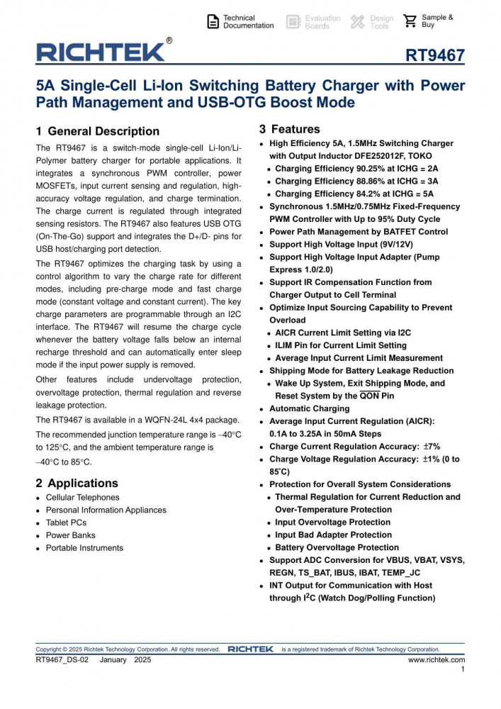 RT9467 datasheet page 1