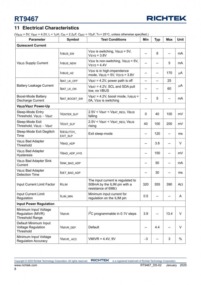 RT9467 datasheet page 8